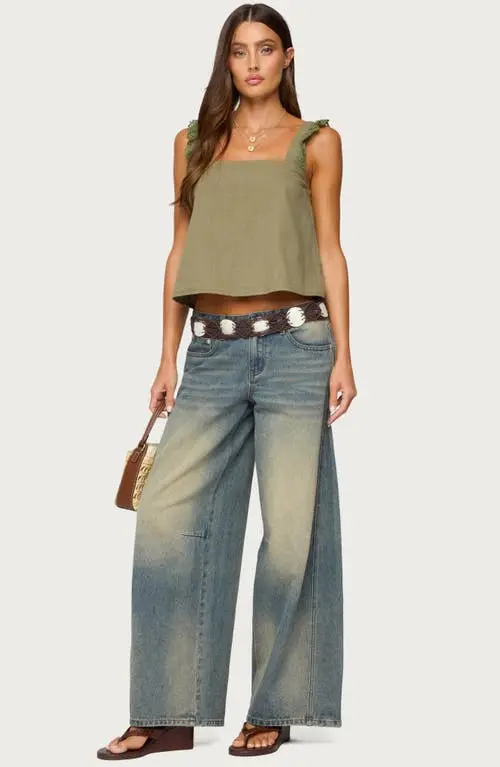EDIKTED Ruffle Strap Cotton Tank - Olive