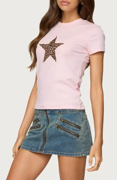 EDIKTED Leopard Print Star Appliqué T-shirt - Light-pink