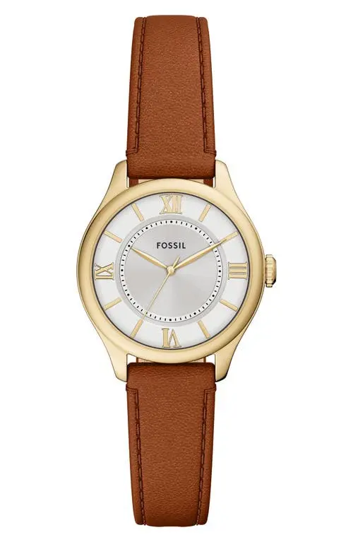 Fossil Gilmore Leather Strap Watch - White/brown/gold