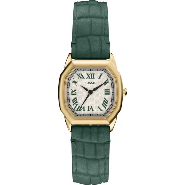Fossil Harlow Croc Embossed Leather Strap Watch - White/green/gold