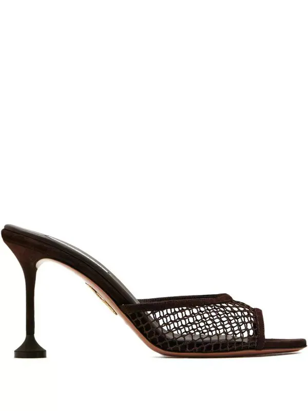 AQUAZZURA 85mm Bisous Mesh Mules - Brown