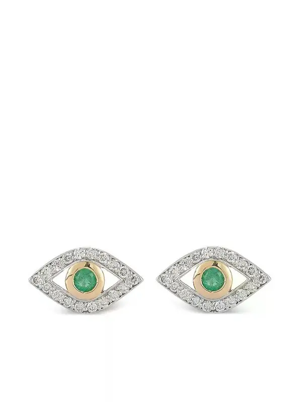 Mateo 14kt Yellow Emerald And Diamond Evil Eye Stud Earrings - Gold