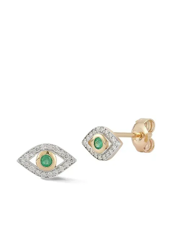 Mateo 14kt Yellow Emerald And Diamond Evil Eye Stud Earrings