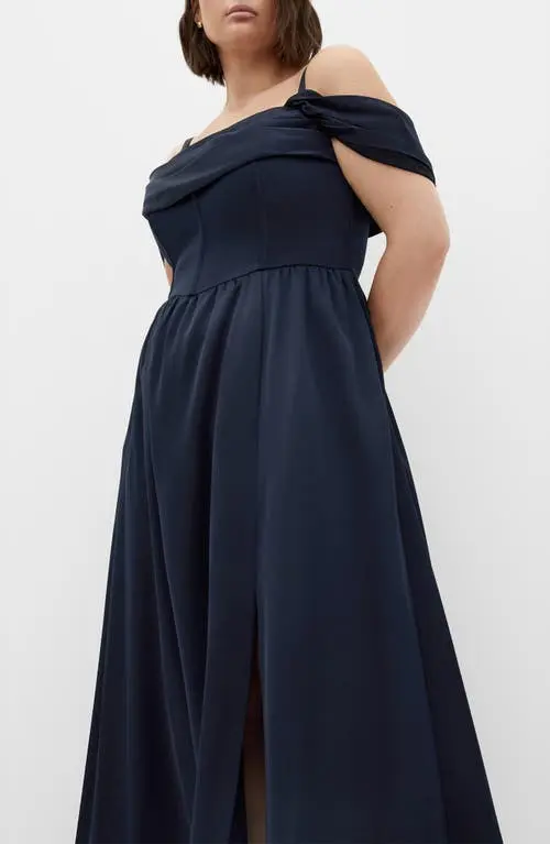 City Chic Corset Maxi Dress With Slit - Navy