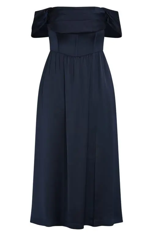 City Chic Corset Maxi Dress With Slit - Navy
