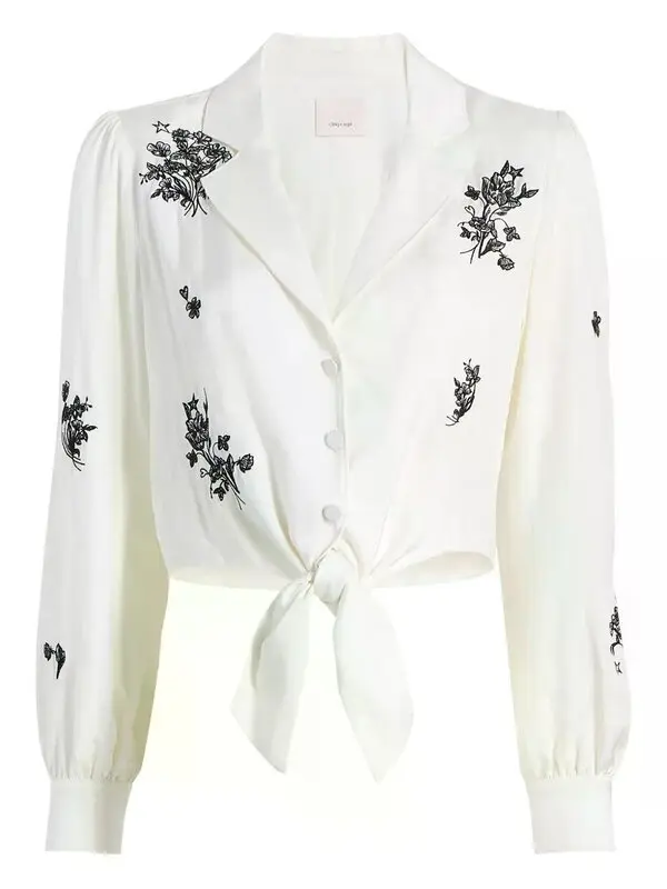 Cinq À Sept Floral-embroidered Tie-front Top - White