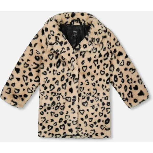 DEUX PAR DEUX Faux Fur Leopard Print Long Coat - Black And Beige