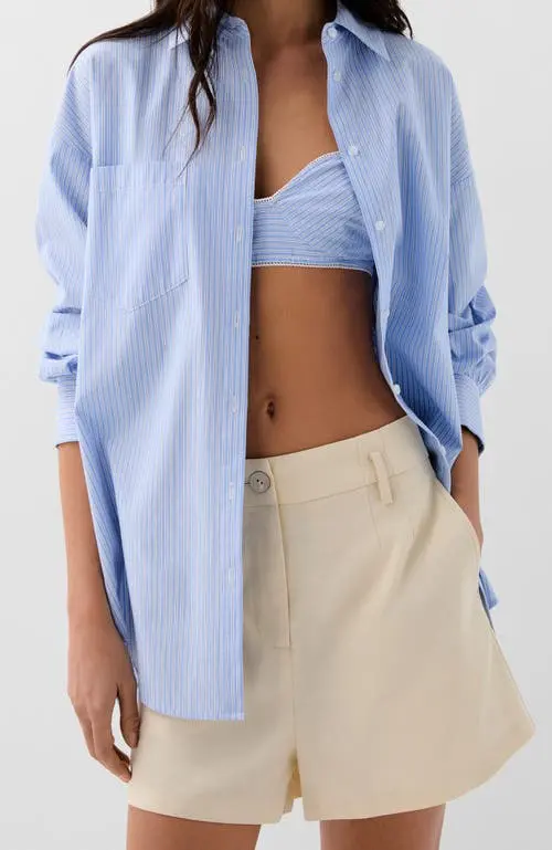 SCALPERS Striped Shirt With Bralette Top - Bluestripes