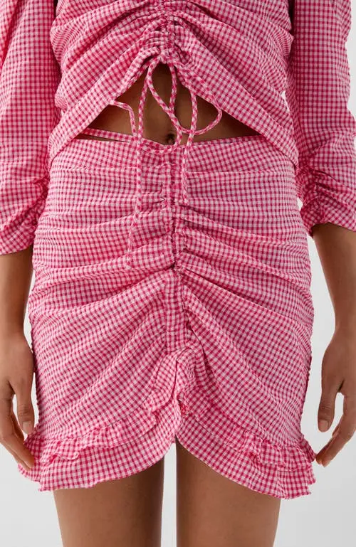 SCALPERS Gathered Vichy Print Skirt With Ruffle Hem - Pinkcheck