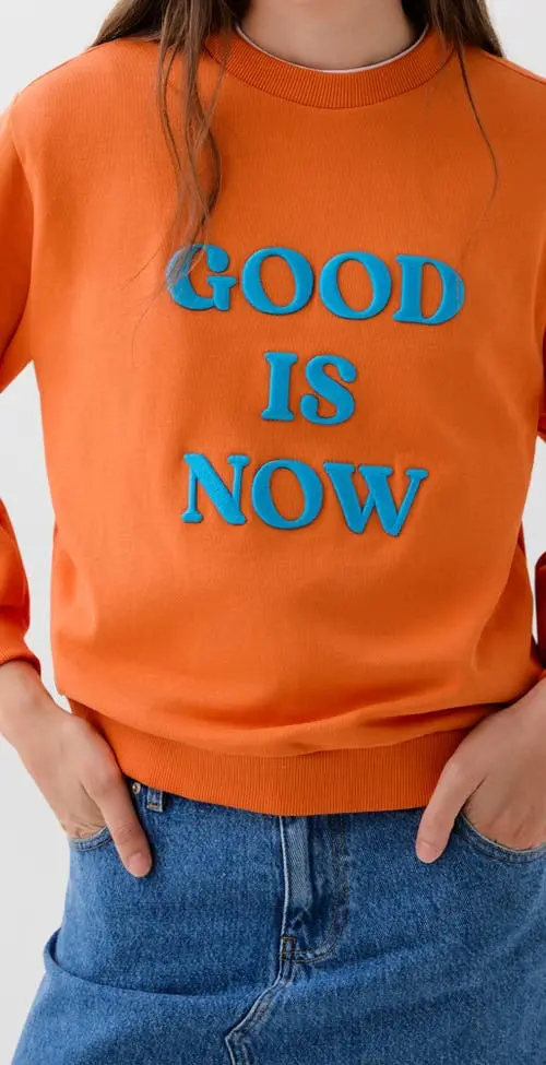 SCALPERS Cotton Sweatshirt With Pleated Sleeves And Front Print - Orange