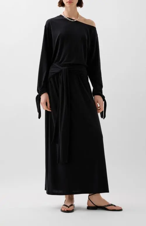 SCALPERS Tie Detail Midi Skirt - Black