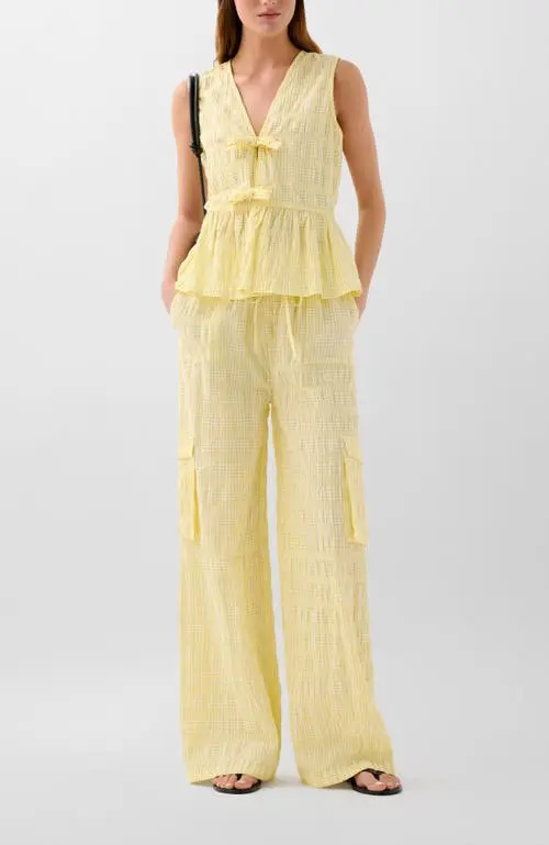 SCALPERS Sleeveless Gingham Print Top With Front Ties - Lightyellow