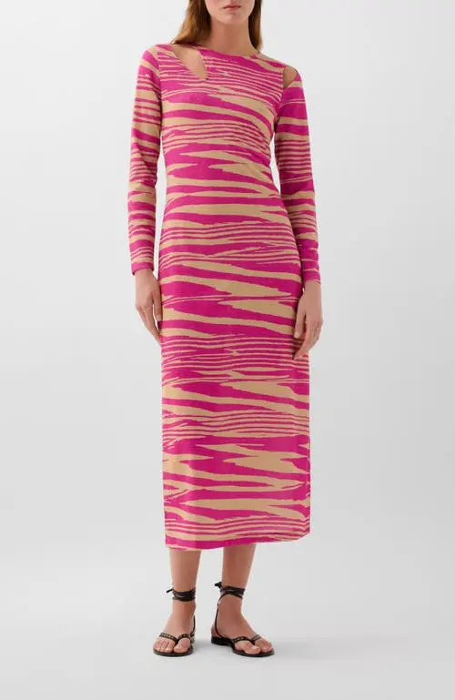 SCALPERS Zebra Lurex Jersey Dress With Shoulder Opening - Pink