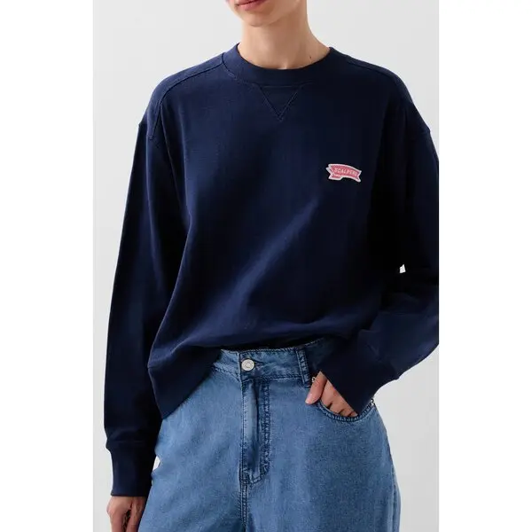 SCALPERS Waffle Patch Cotton Sweater - Navy