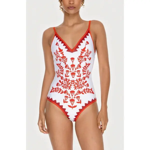 JESSIE ZHAO NEW YORK Printed Reversible V-neck One-piece Swimsuit - Red