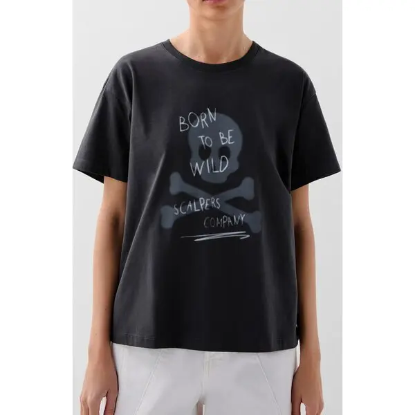 SCALPERS Blurry Skull" Graphic T-shirt - Darkgrey