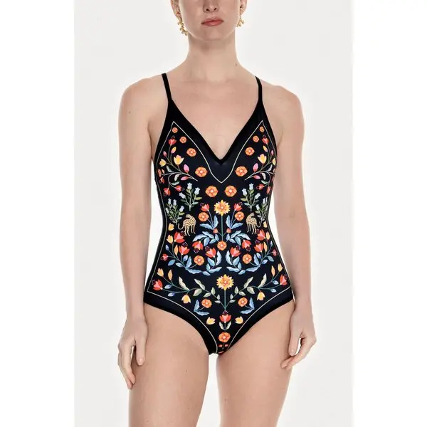 JESSIE ZHAO NEW YORK Night Imagination Reversible V-neck One-piece Swimsuit - Black