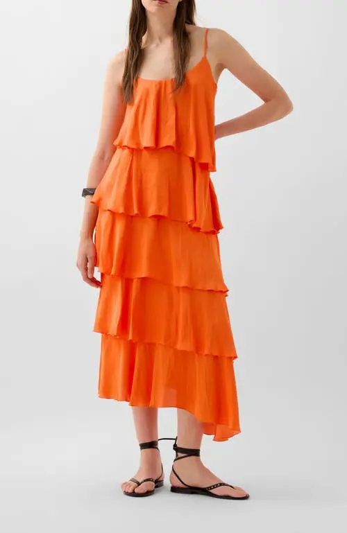SCALPERS Ruffled Asymmetrical Hem Slip Dress - Orange