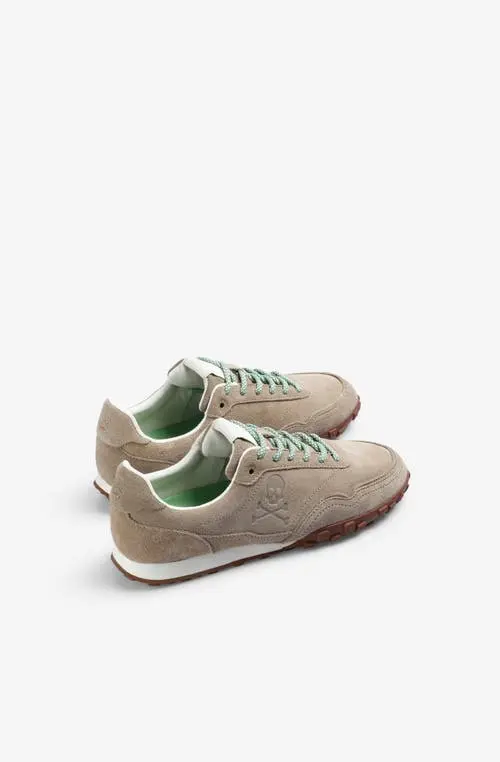 SCALPERS Suede Sneakers With Skull Logo Detail - Camel