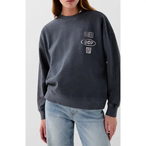 SCALPERS Moya Flow Cotton Sweatshirt With Distressed Finish And Logo Print - Darkgrey