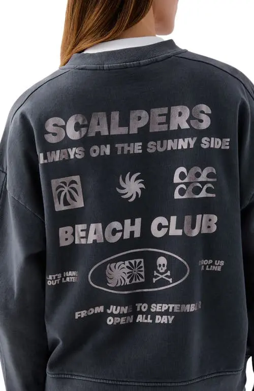 SCALPERS Moya Flow Cotton Sweatshirt With Distressed Finish And Logo Print - Darkgrey