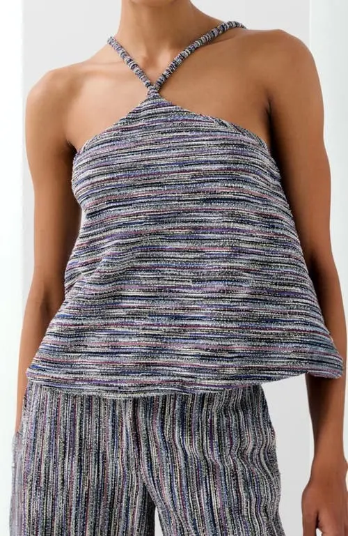 SCALPERS Halterneck Rustic Lurex Top - Ecru-blue