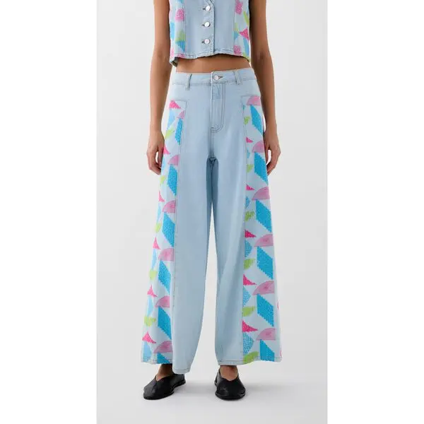 SCALPERS Embroidered Denim Culotte Trousers