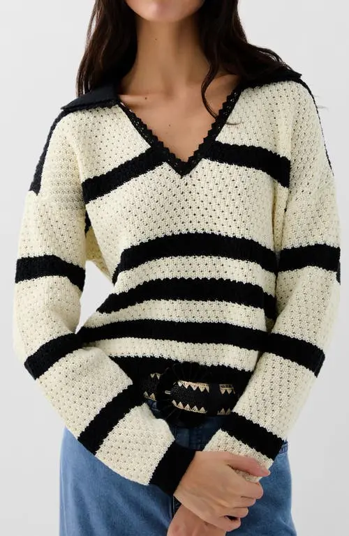 SCALPERS Crochet Knit Polo Jumper - Blackstripes