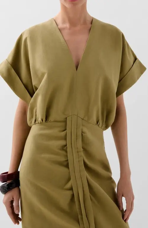 SCALPERS Gathered Linen Midi Dress