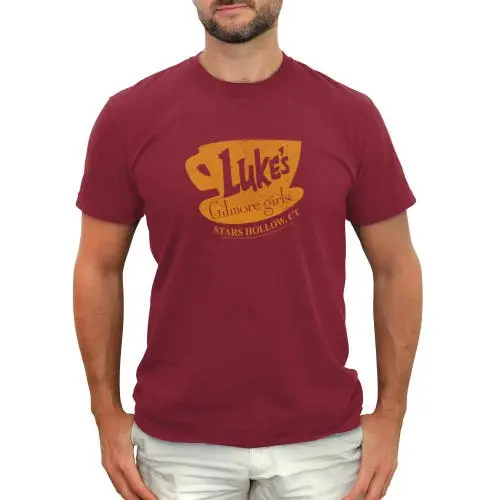 GILMORE GIRLS Distressed Luke's Diner Logo Graphic T-shirt - Cardinal