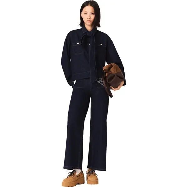 Maje Denim Shirt With Bow Detail - Navy