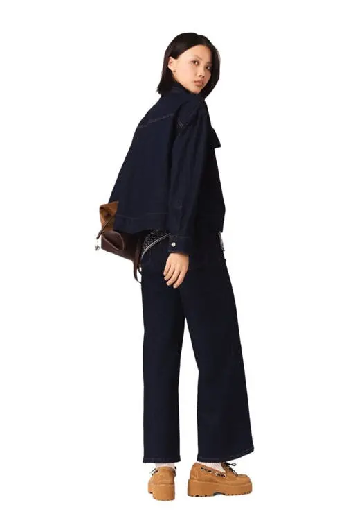Maje Denim Shirt With Bow Detail - Navy