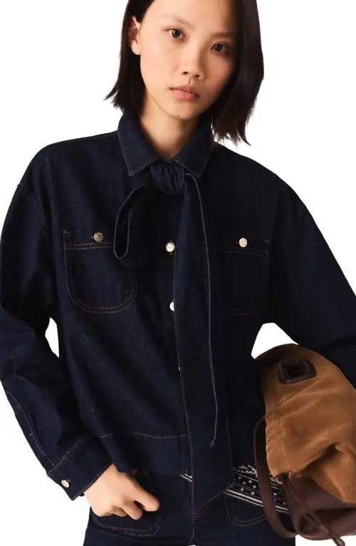 Maje Denim Shirt With Bow Detail - Navy