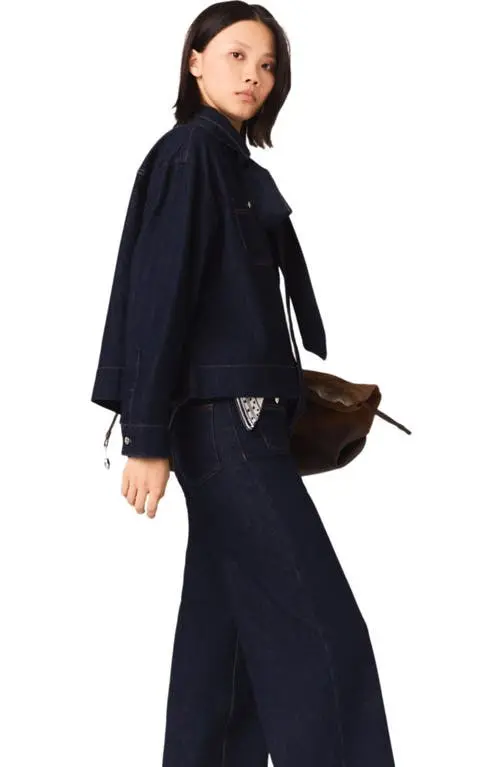 Maje Denim Shirt With Bow Detail - Navy