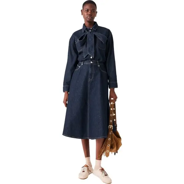 Maje Denim Shirt With Bow Detail - Navy
