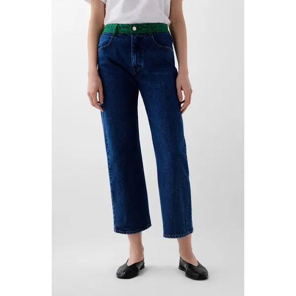 SCALPERS High-waisted Relaxed Fit Denim Pants With Animal Print Detail - Indigo