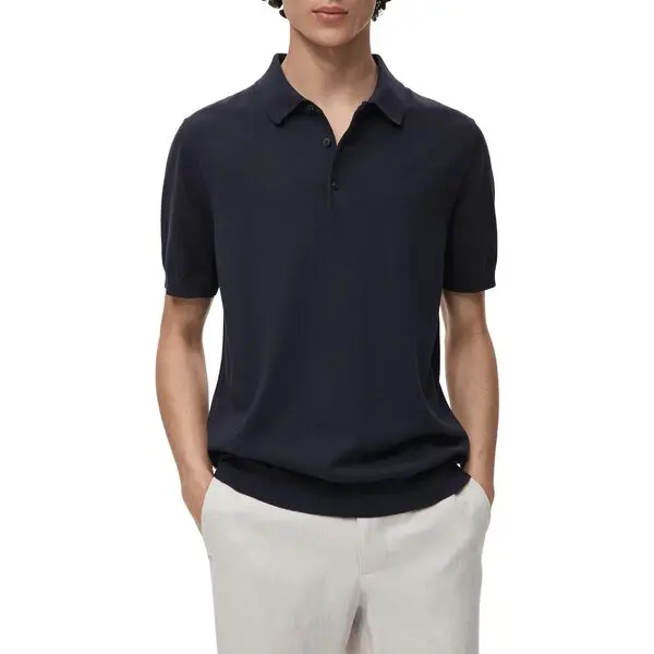 Mango Solid Cotton Polo Sweater - Night Blue