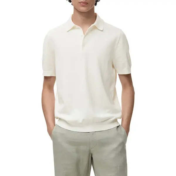 Mango Solid Cotton Polo Sweater - Off White