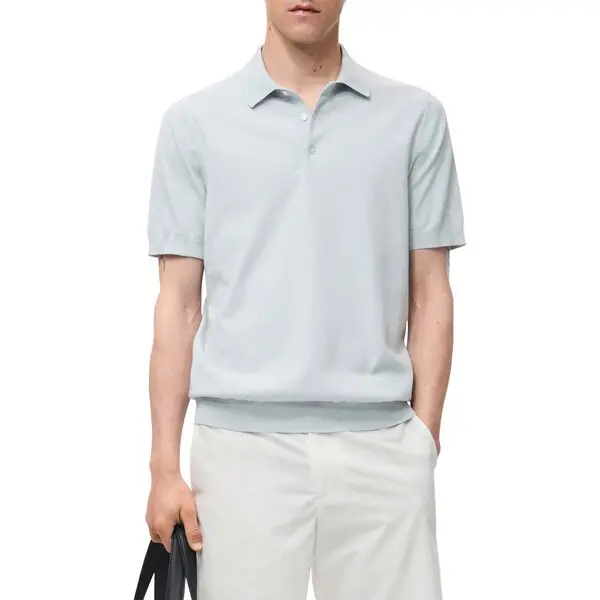 Mango Solid Cotton Polo Sweater - Sky Blue