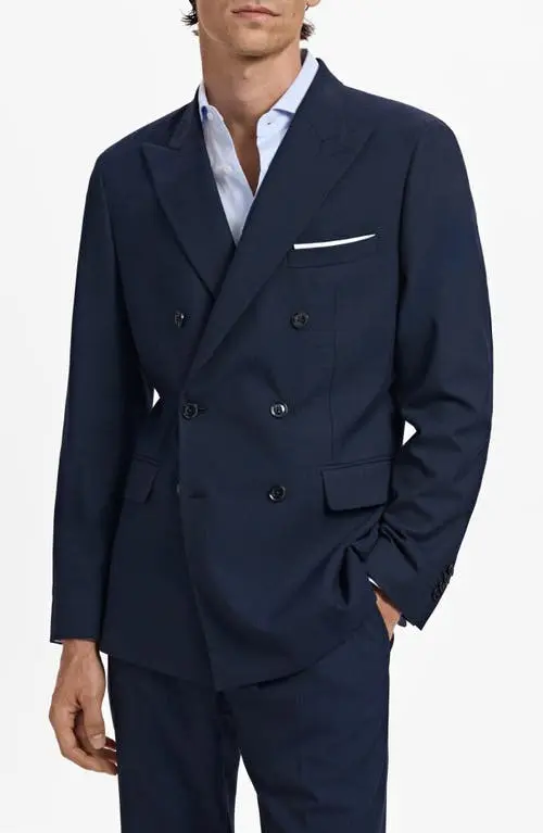 Mango Slim Fit Double Breasted Blazer - Navy