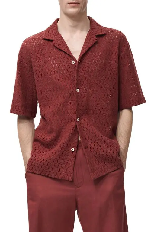 Mango Open Stitch Knit Shirt - Cherry