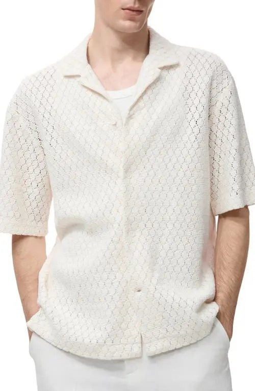 Mango Open Stitch Knit Shirt - Off White