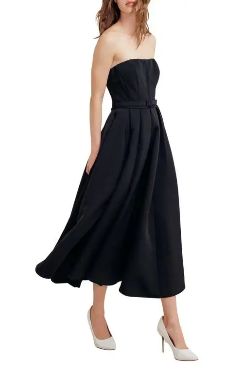 FREEMARKET Belted Strapless Midi Dress