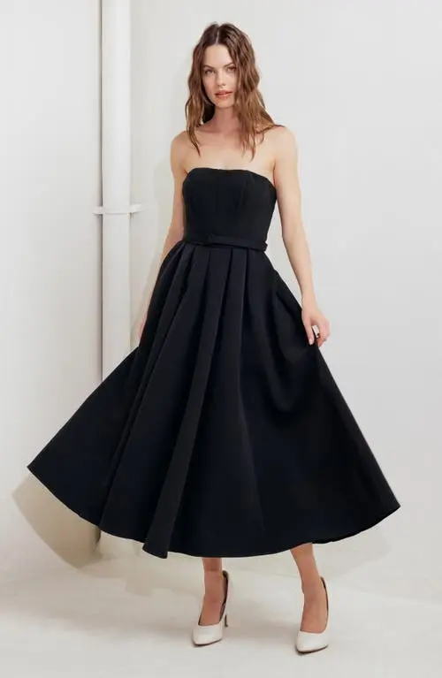 FREEMARKET Belted Strapless Midi Dress