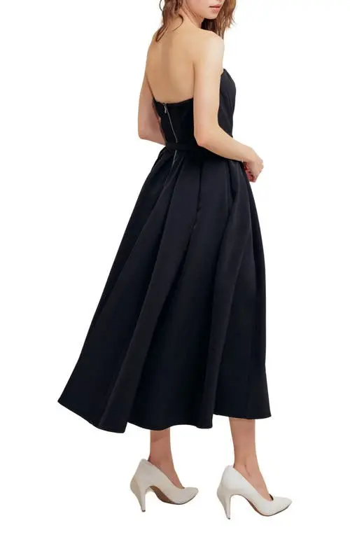 FREEMARKET Belted Strapless Midi Dress