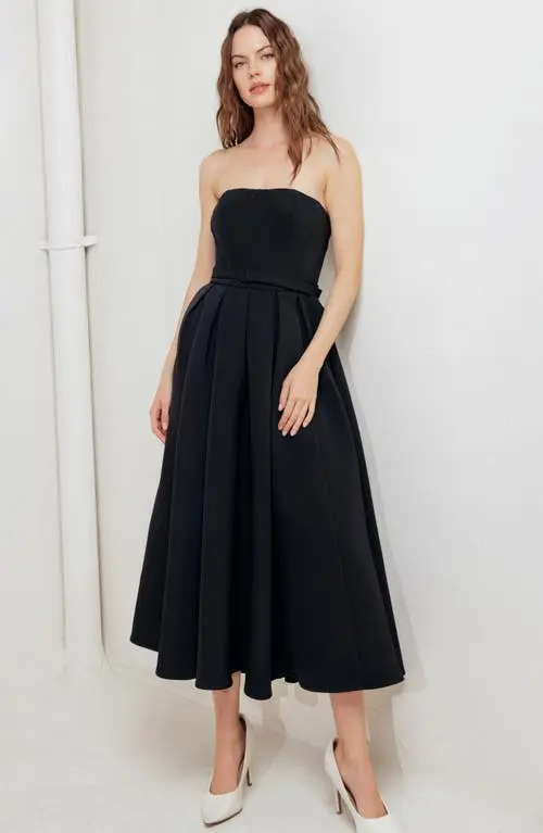 FREEMARKET Belted Strapless Midi Dress