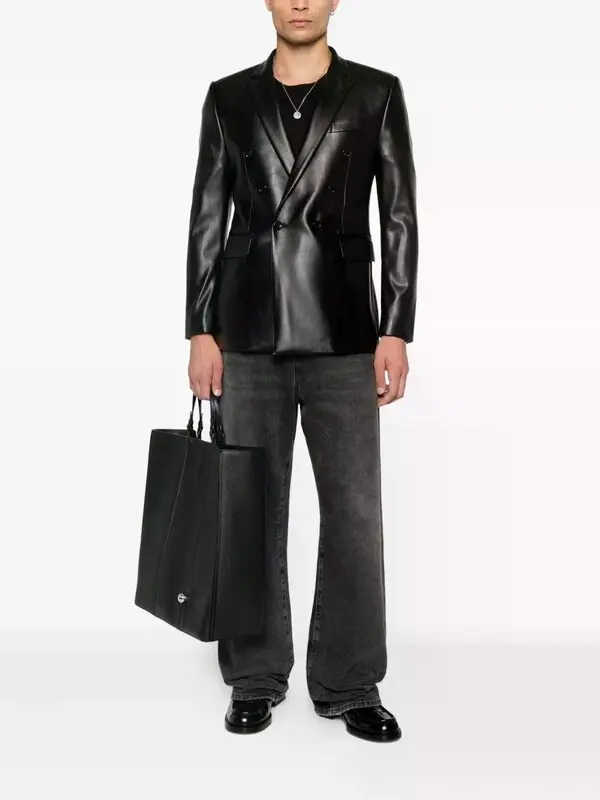 REVERES 1949 Double-breasted Leather Jacket - Black