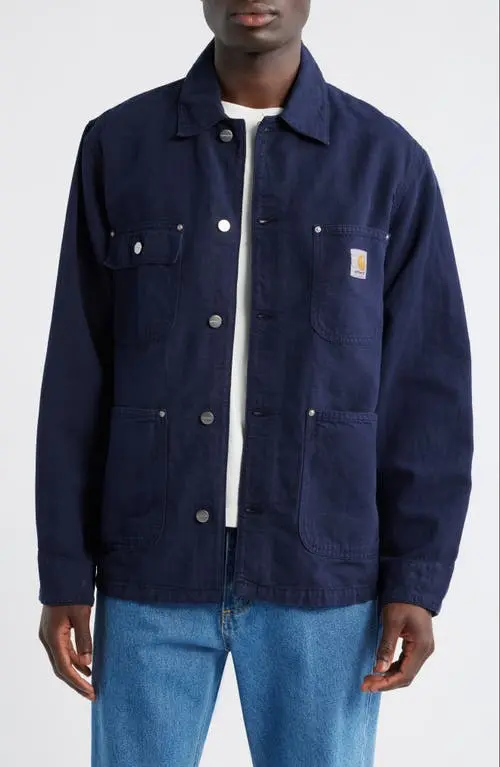 Carhartt Work In Progress Walter Cotton & Linen Canvas Chore Coat - Dark Navy (garment Dyed)