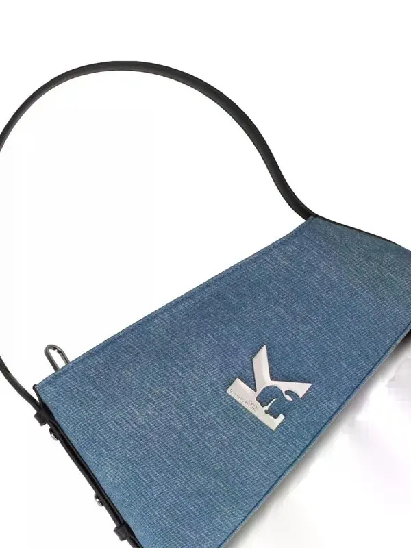 Karl Lagerfeld Denim Shoulder Bag With Logo Plaque - Blue