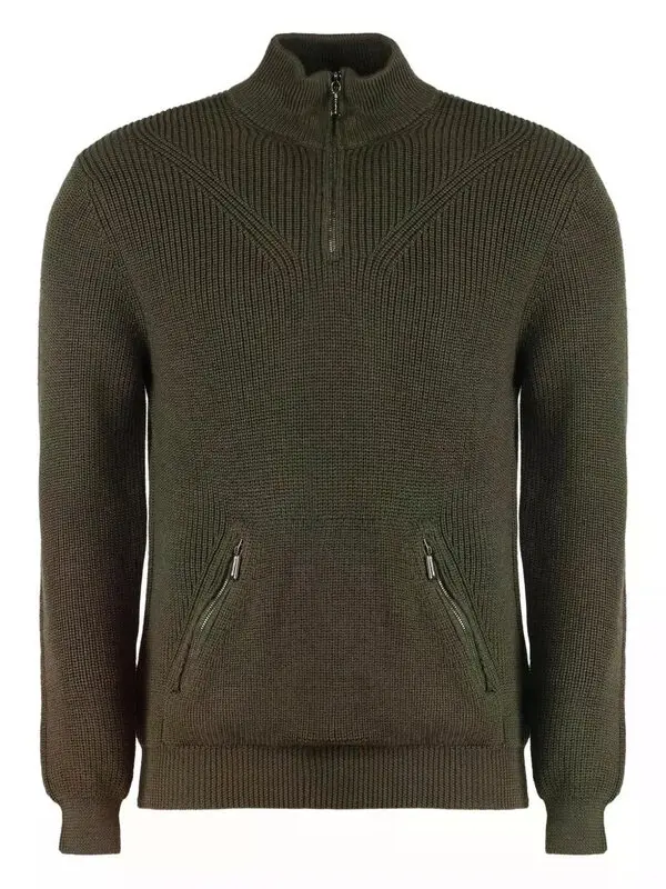 MOORER Ribbed-knit Half-zip Pullover